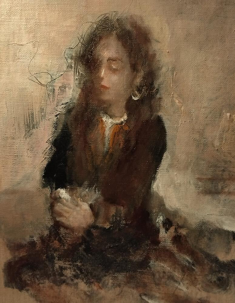 Ann Rudd - Lady and Little Bird (10 x 8)