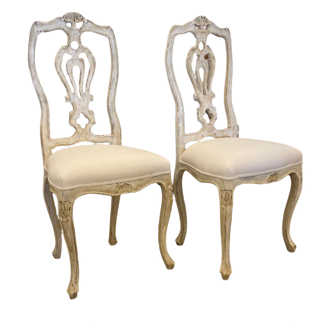 Pair of Chippendale Style Painted Chairs 42x18x15x18.5